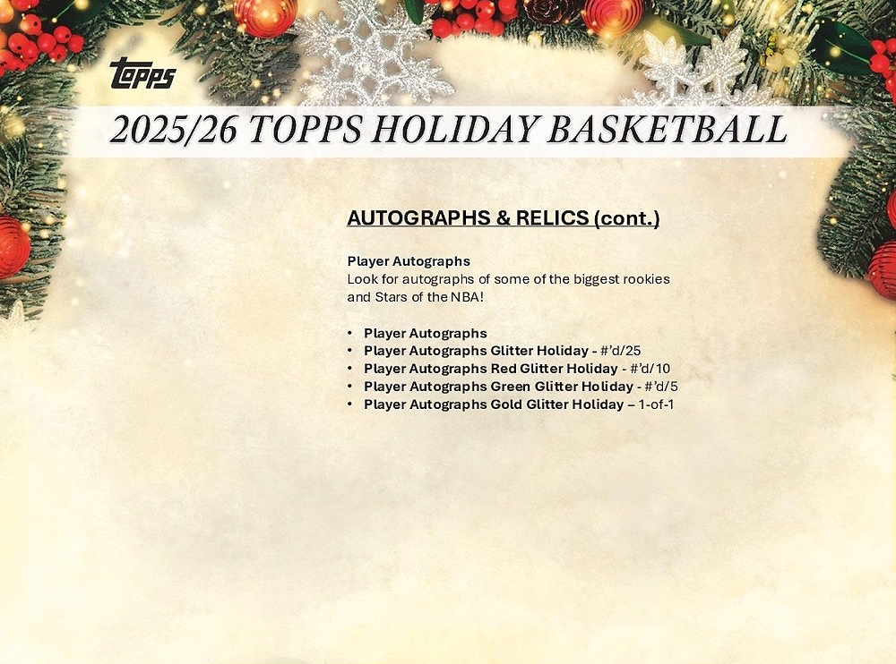 2025-26 NBA Topps Holiday Countdown Calendar